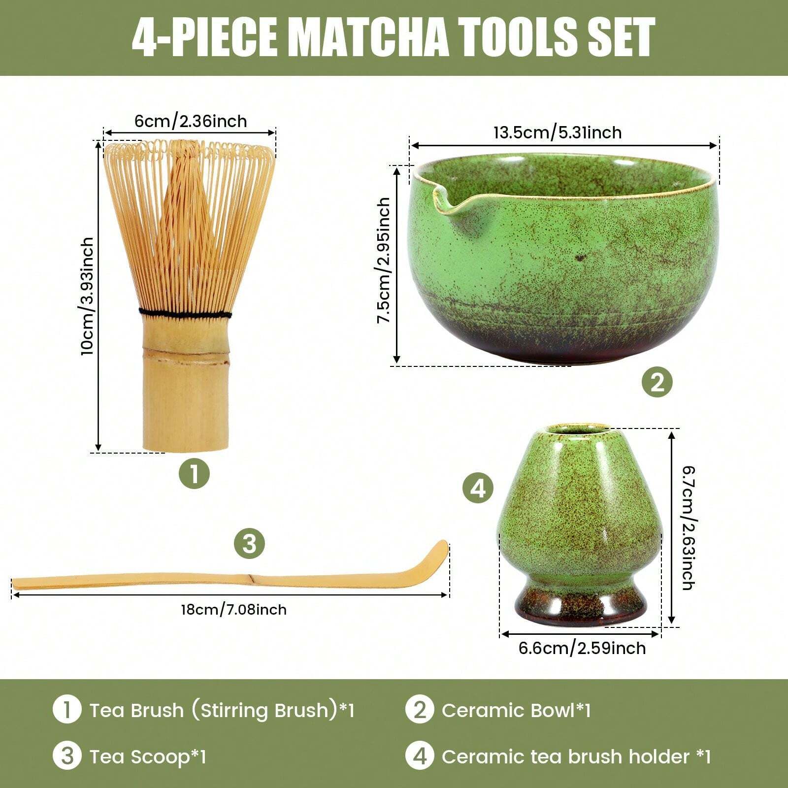 Conjunto de 4 peças Whisk de Matcha Elegante - Conjunto Japonês de Chá ...