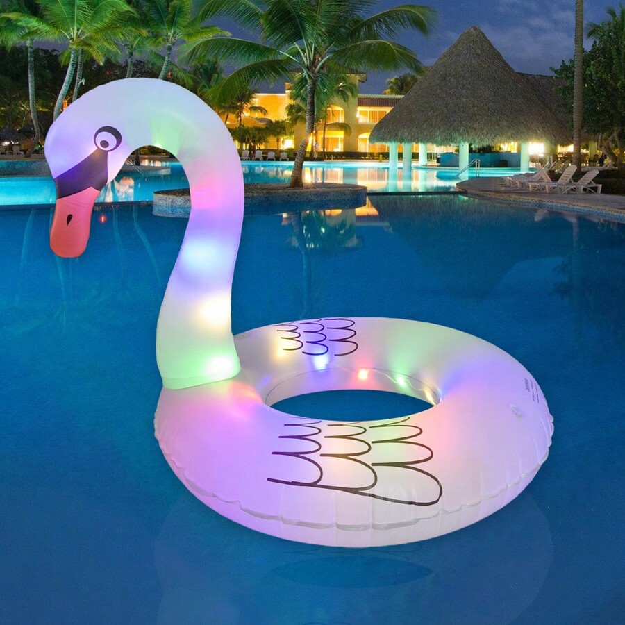 1pc Inflatable White Swan With Light Swimming Ring, Thickened ...
