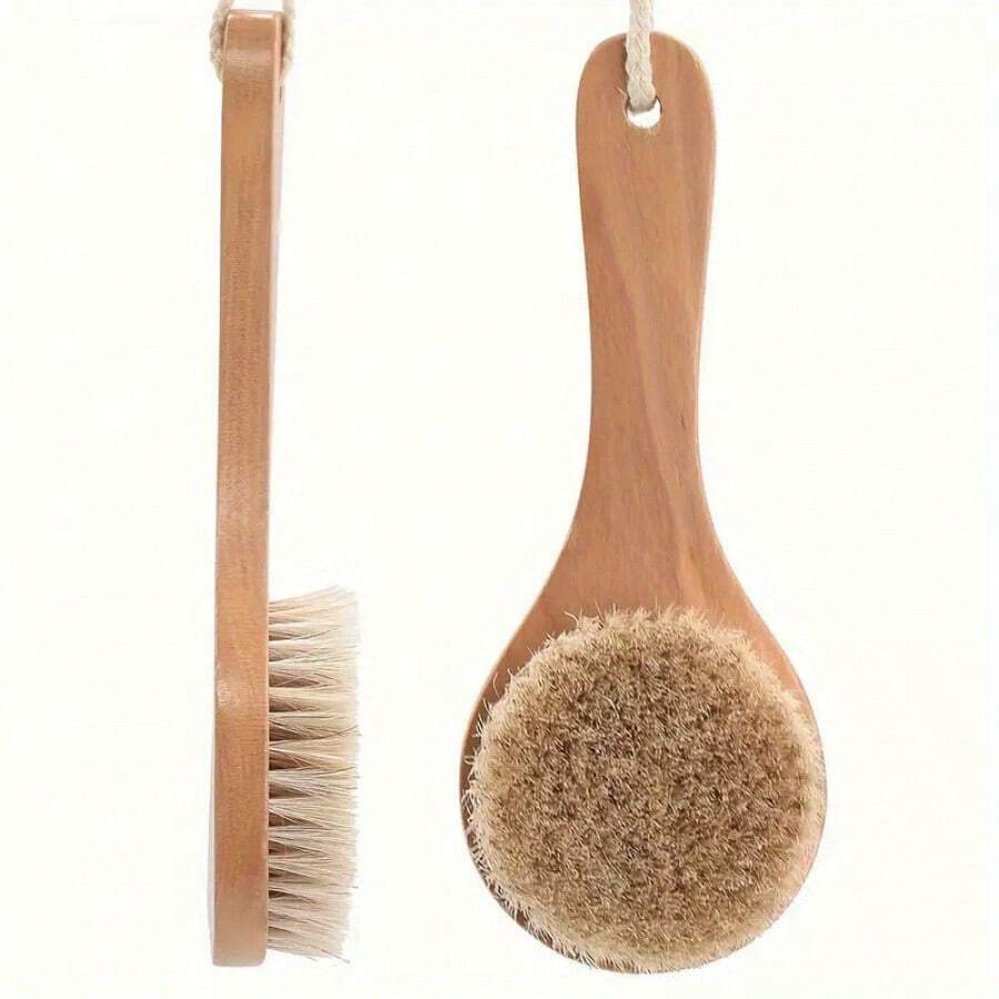 Natural Bristle Wooden Bath Brush Set, Long Handle Soft Body Washing ...
