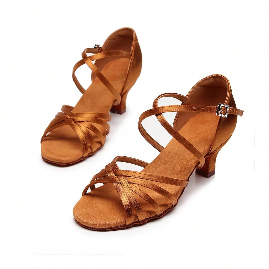 5.5cm Brown Satin Classic High Heel Dance Shoes For Women, Modern ...