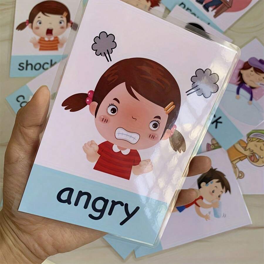 12pcs/Set Facial Expression Flash Cards, Plastic, Waterproof, Emotion ...