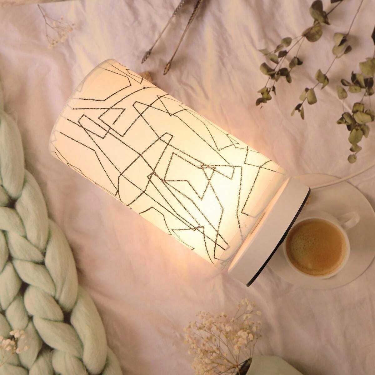 1pc Nordic Classic Round Cloth Table Lamp With Warm LED Light, Button ...