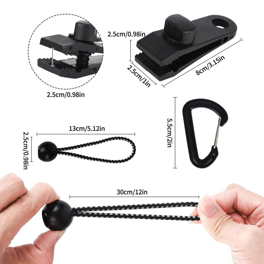 30Pcs Tarp Clips Set, 10 Heavy Duty Tarp Clips With 10 Ball Bungee ...