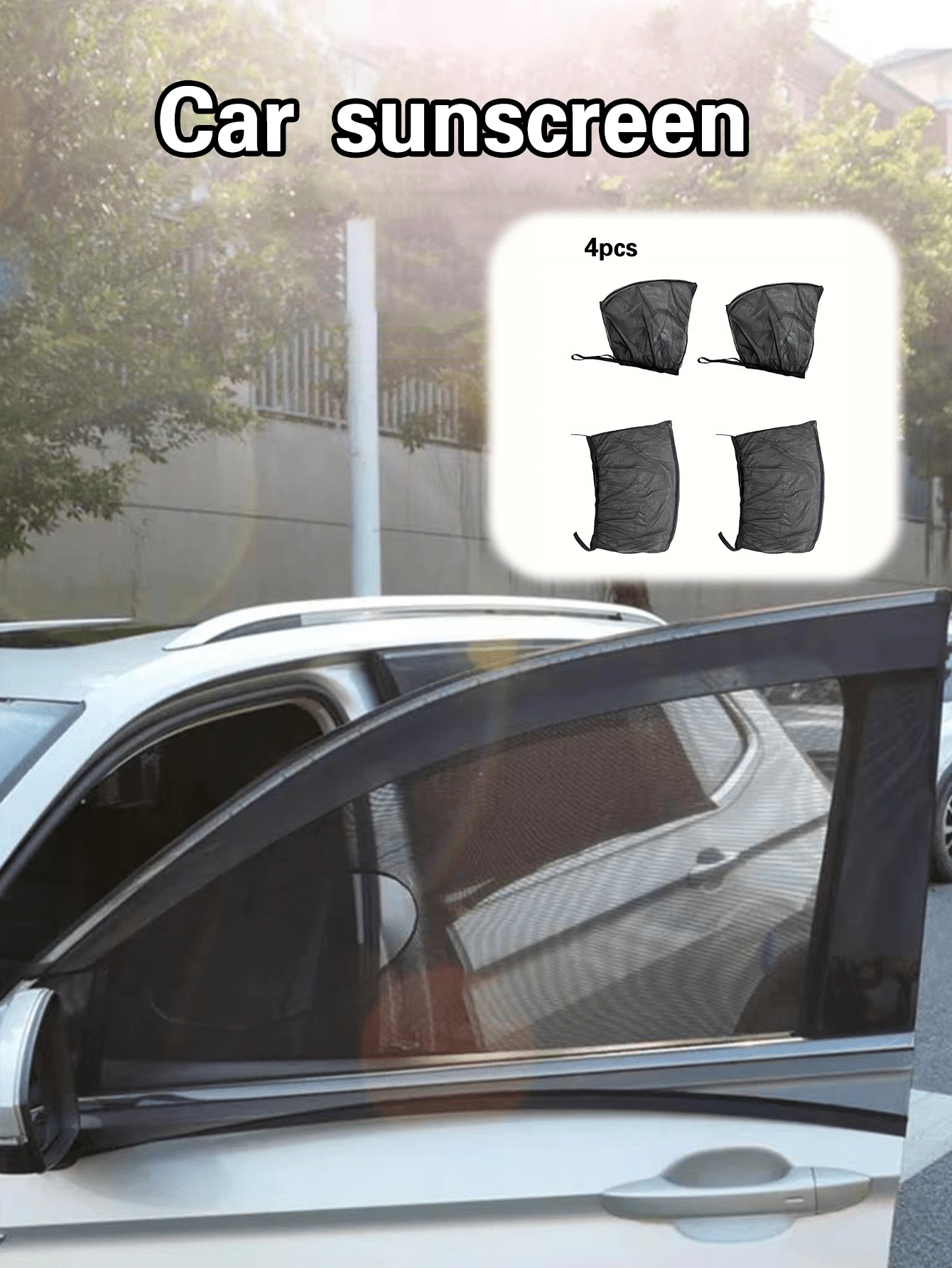 4pcs Car Window Anti-UV Sunshade Curtains With Breathable Mesh, Car ...