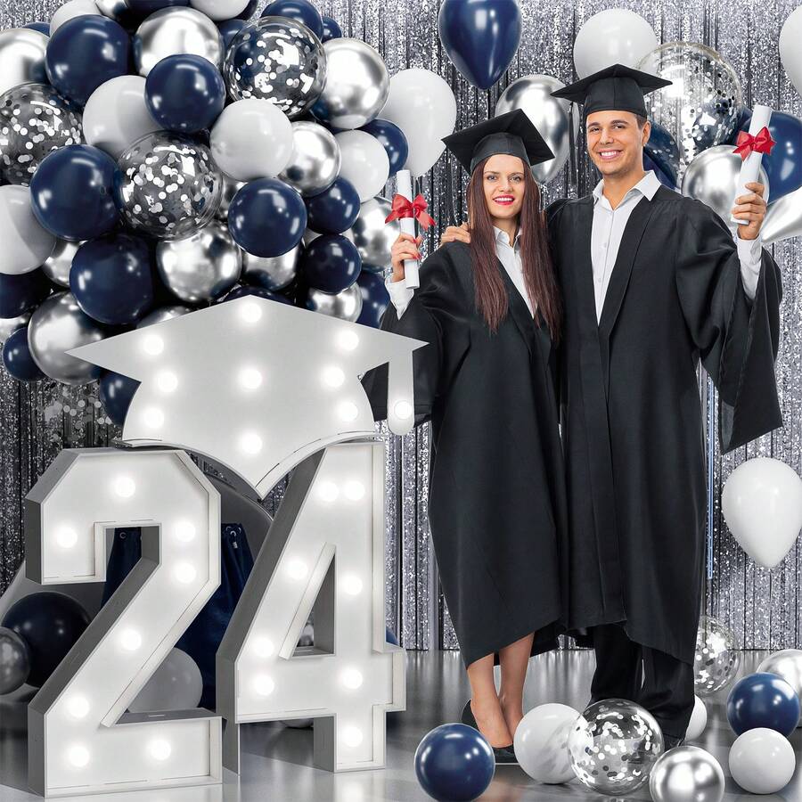 Graduation Decoration Class Of 2024, 90 PCS Navy Blue And Silver ...