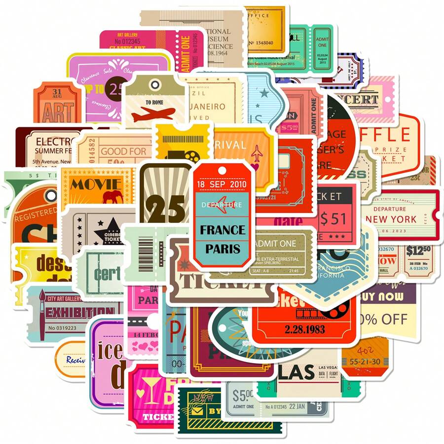 50Pcs Vintage Travel Stickers Bulk, Vinyl Waterproof Ticket Stickers ...