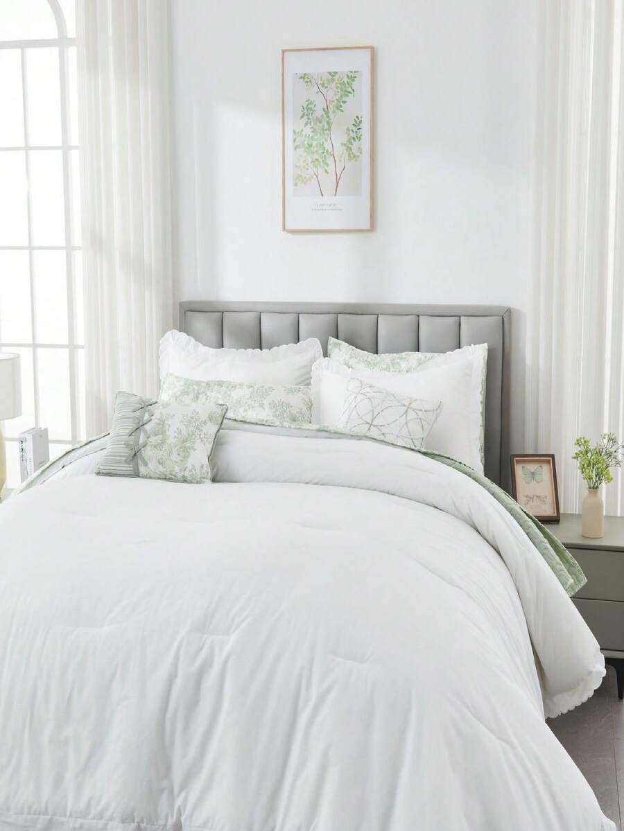 Wonderful Ruffle White Comforter Set- 3 Piece Cozy Chic Ruffle Solid ...