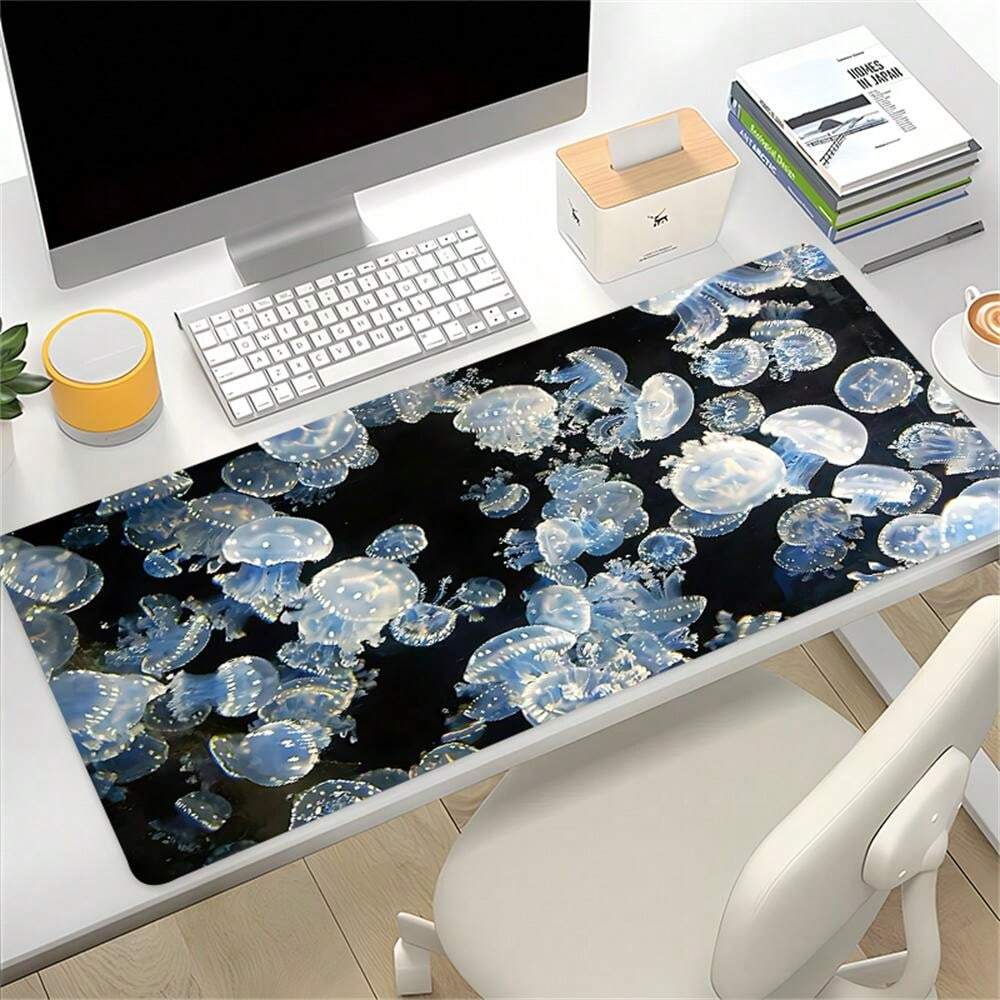 1pc Blue Jellyfish Mouse Pad Aesthetic Desk Mat Extended Desk Pad Non ...