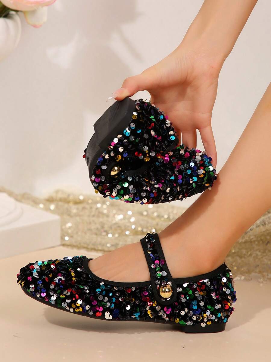 Glitter French Style Low-Cut Flat Shoes For Women | SHEIN USA
