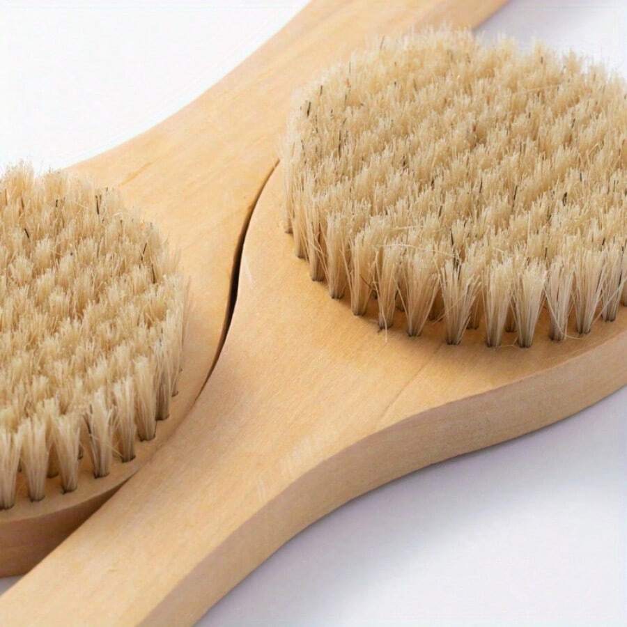 Natural Bristle Wooden Bath Brush Set, Long Handle Soft Body Washing ...