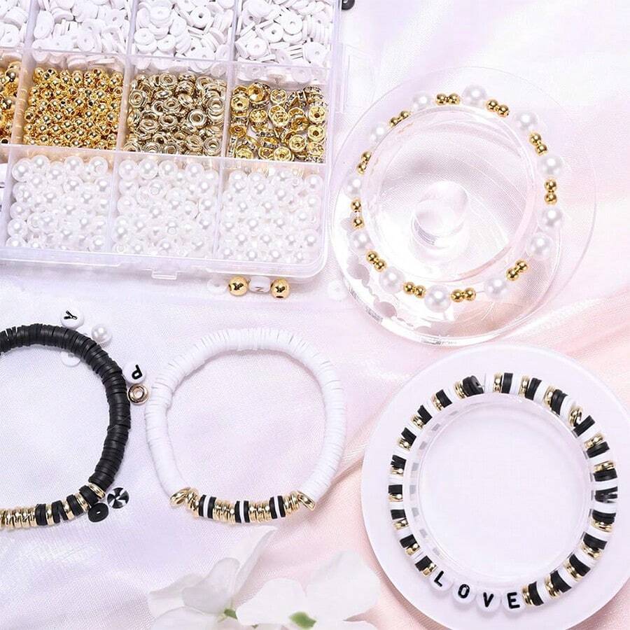 24-Grid Black & White Couple Bracelet Making Kit, With Gold Spacer ...