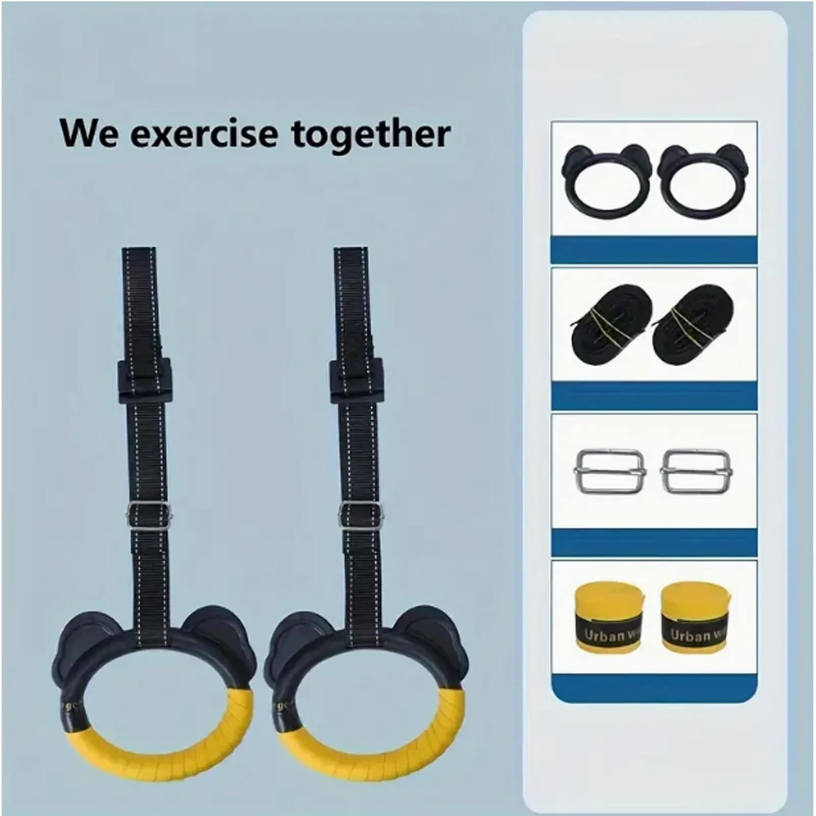 A Pair Gymnastic Rings With Straps And Buckles, Non-Slip Pull Up Rings ...