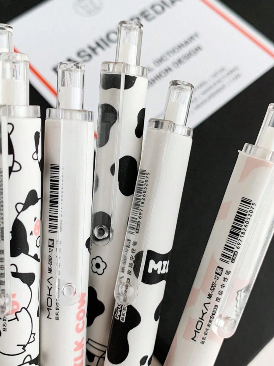 6pcs Cartoon Cow Neutral Pens Set, Japanese Stationery Black Ink ...