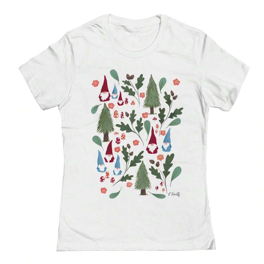 Nearly There Garden Gnomes Graphic Ladies Cotton T-Shirt | SHEIN USA