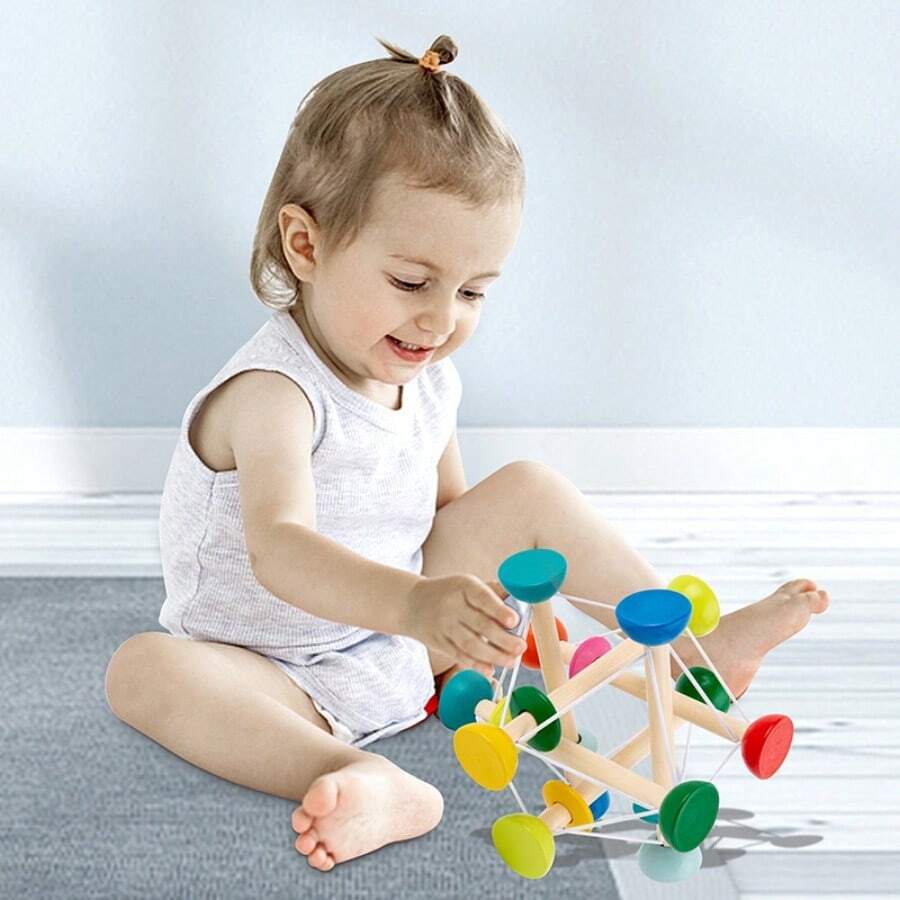 Children's Wooden Grasping & Pulling Elastic Ball To Exercise Hand-Eye ...