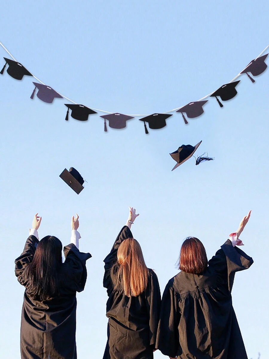 1pc Graduation Party Doctorate Hat Shaped Two-Tone Flag Garland For ...