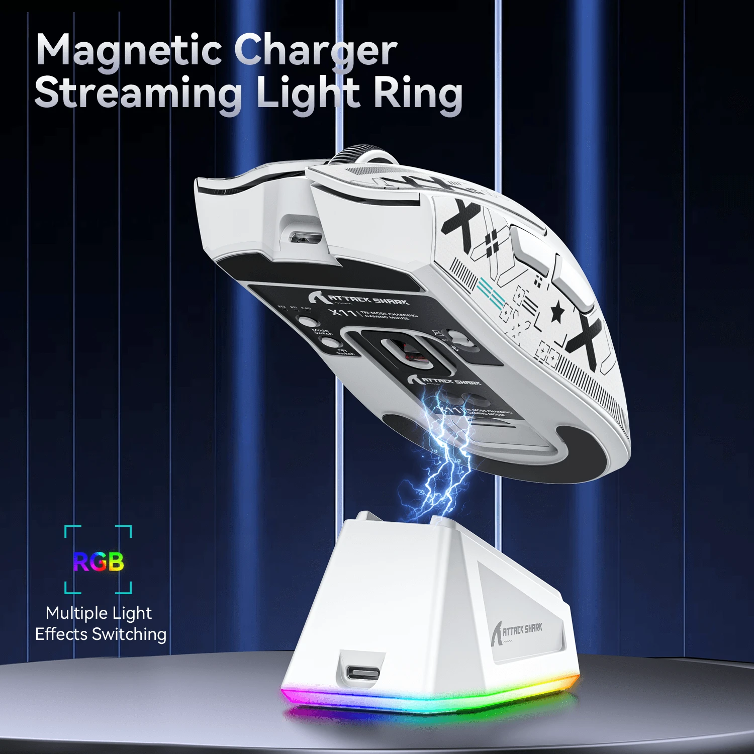 ATTACK SHARK Mouse Gamer Sem Fio SuperLeve ATTACK SHARK X11 de 59g com Fita Antideslizante, Dock ...