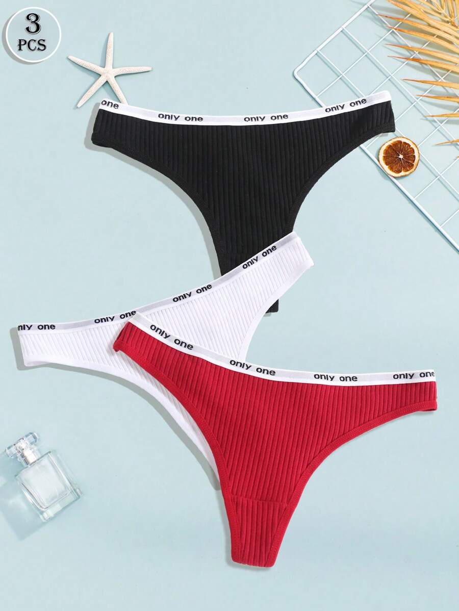 Ensemble de 3 strings en coton pour femmes à taille basse avec texture côtelée | Mode en ligne ...