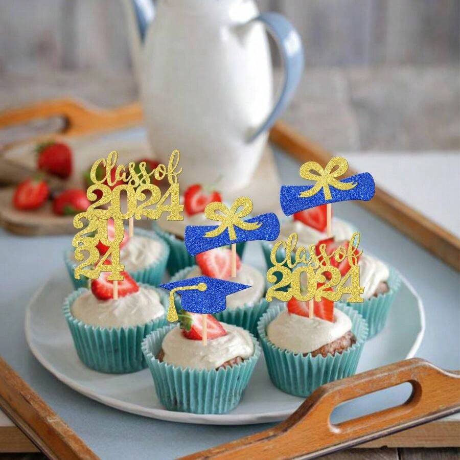 36 PCS 2024 Graduation Theme Cupcake Toppers Glitter Class Of 2024 ...