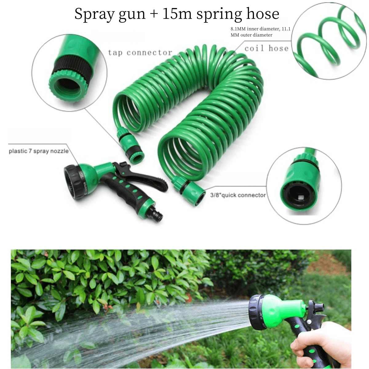 15 Meters EVA Garden Retractable Spring Water Hose Garden Hose Plastic ...