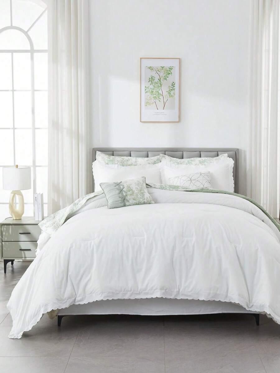 Wonderful Ruffle White Comforter Set- 3 Piece Cozy Chic Ruffle Solid ...