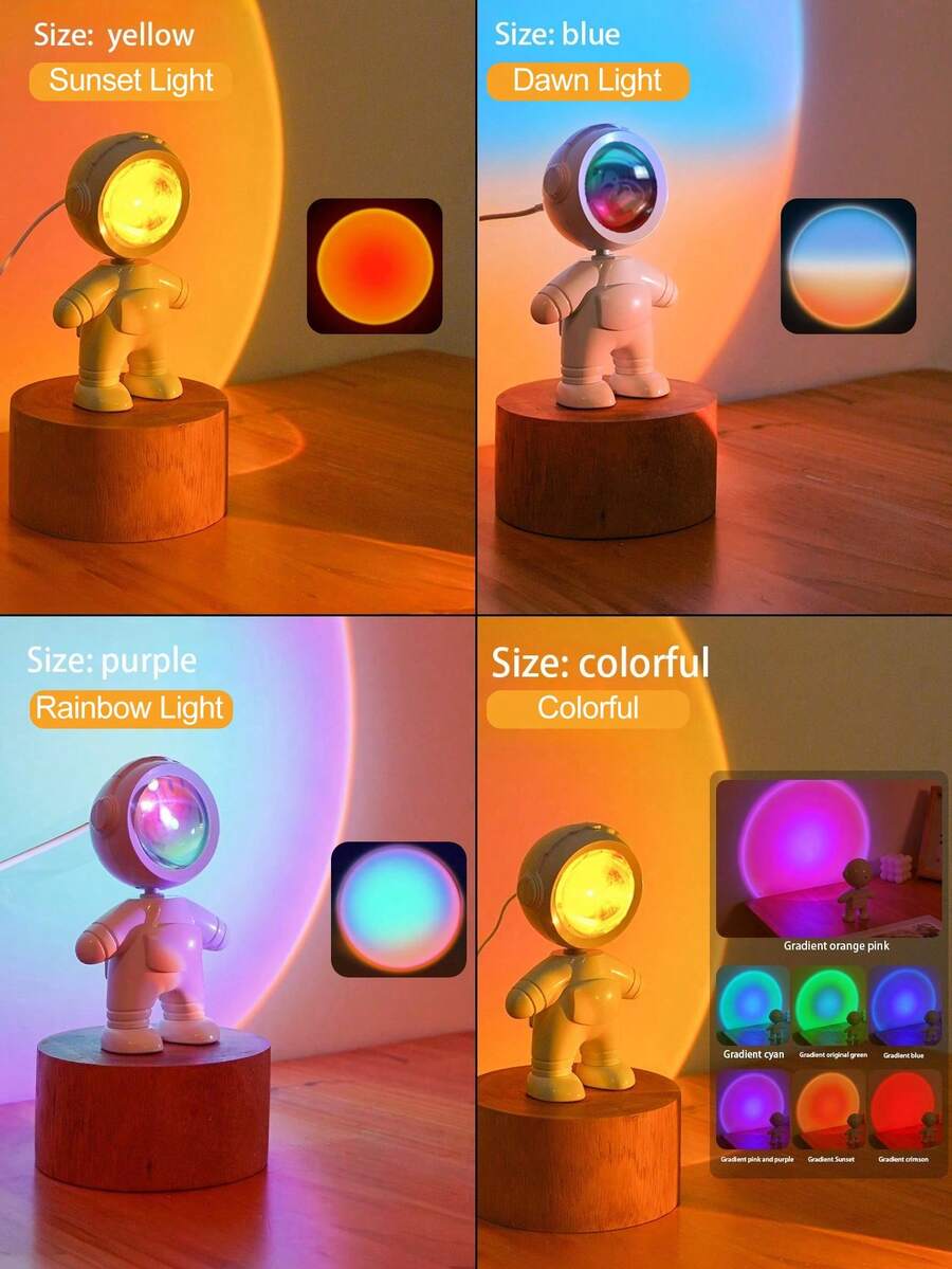 1pc Sunset Lamp Projector, Spaceman Statue Astronaut Ornament LED Night ...