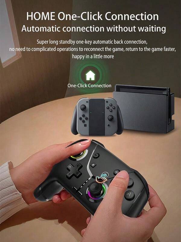 HD-6900 1pc Zwart ABS-materiaal Draadloze gamecontroller met 3D-joystick, RGB-licht en zes ...