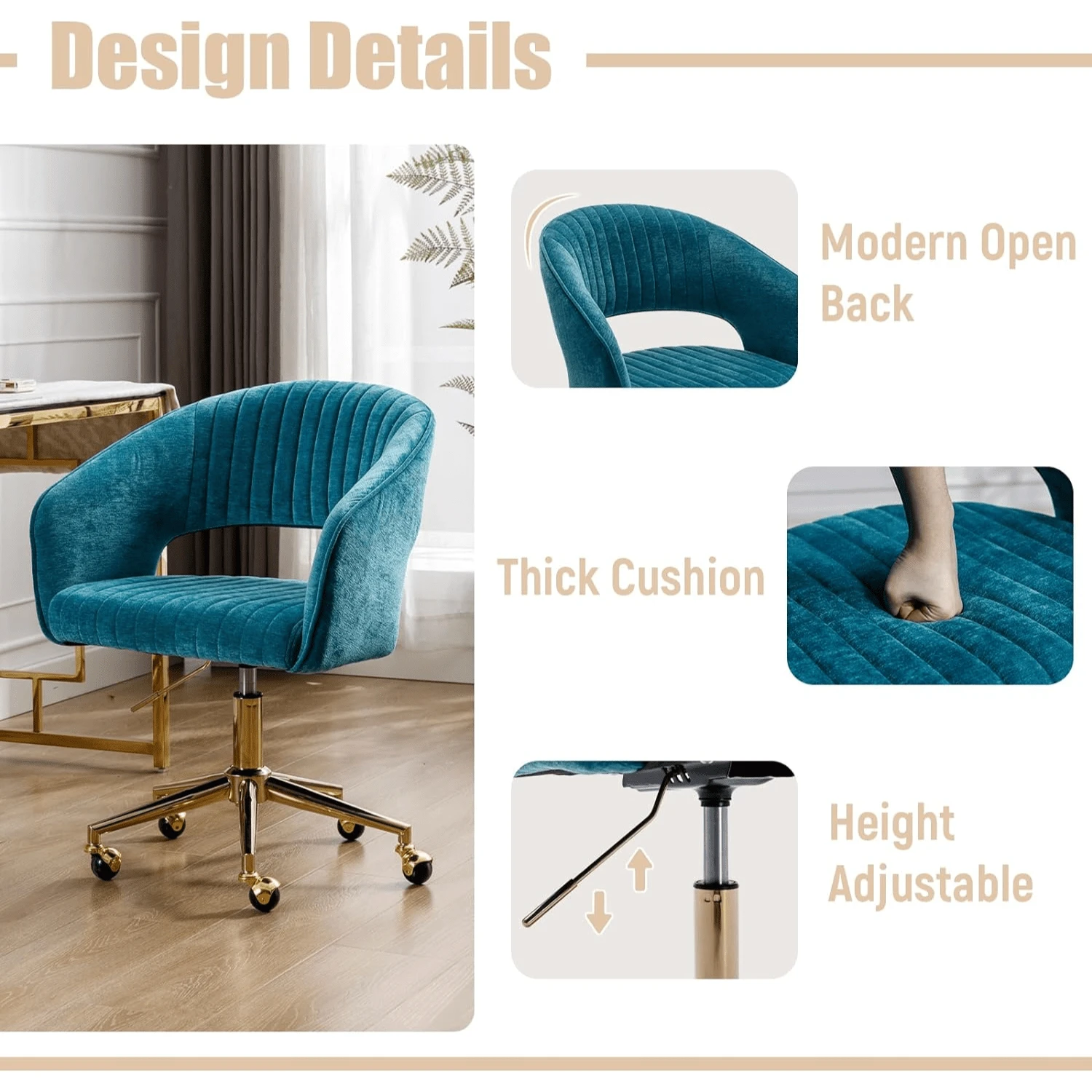 WAHSON OFFICE CHAIRS 1PC Wahson Office Chair With Casters, Ergonomic ...