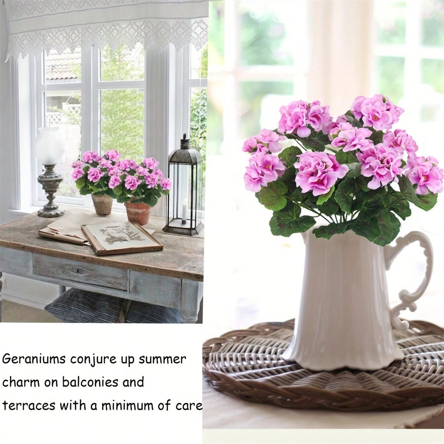 2Pcs 14'' Large Artificial Geranium, Faux Plastic Purple Flowers For ...