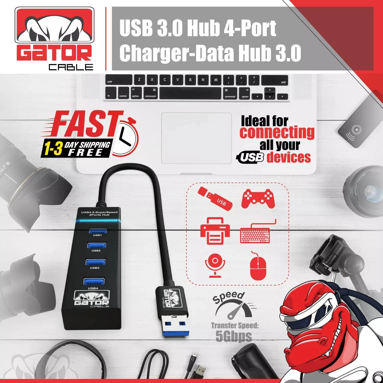 USB 3.0 Hub 4-Port Adapter Converter Charger Data SYNC Super Speed USB ...