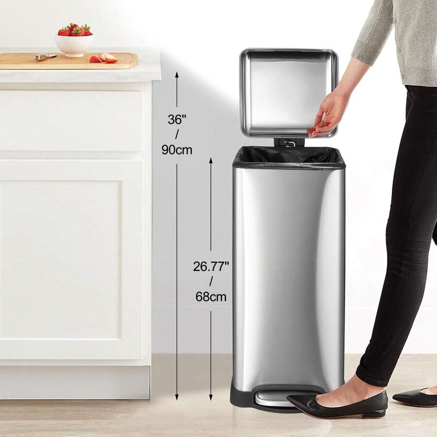 8 Gallon Compact Kitchen Step Trash Can,Square Fingerprint-Proof ...