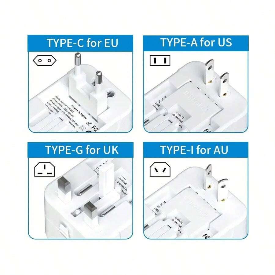 1pc All-In-One Universal Travel Adapter With Type C & USB-A Ports And ...