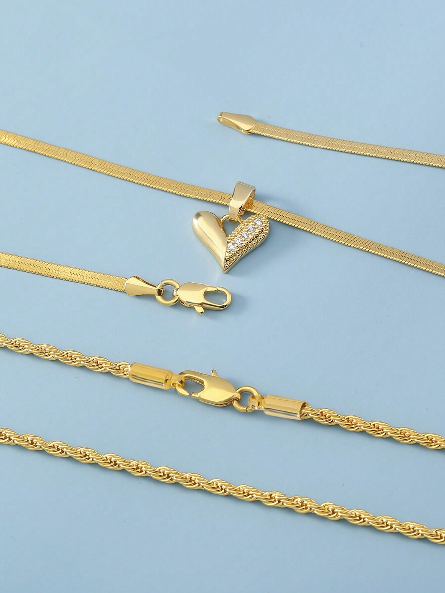 2pcs Hip Hop Trend 18k Gold-Plated Wide Flat Texture Blade Chain With ...