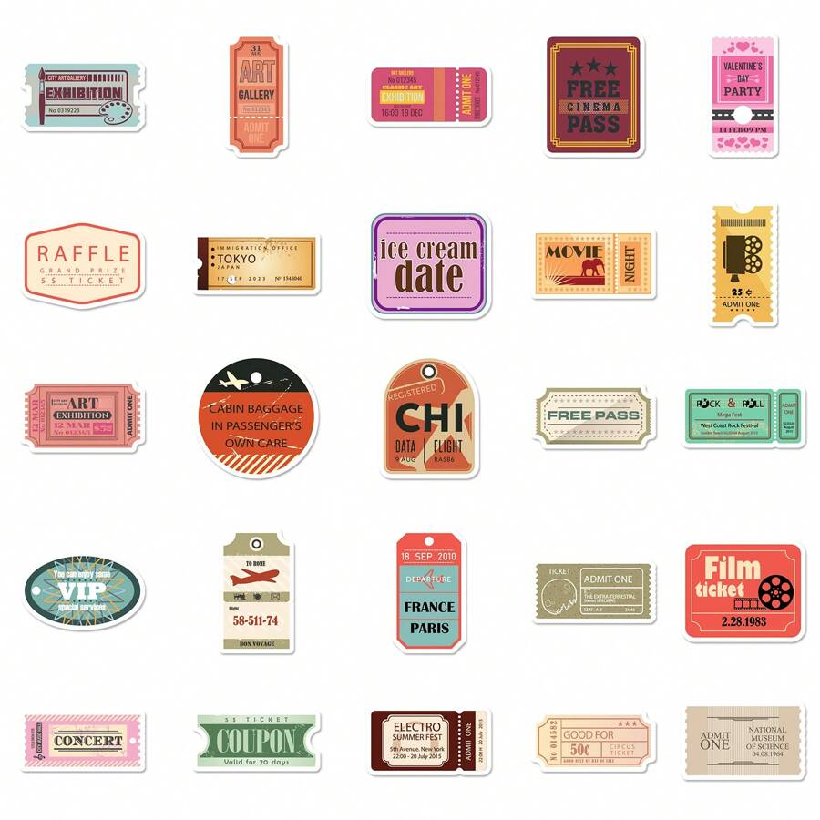50Pcs Vintage Travel Stickers Bulk, Vinyl Waterproof Ticket Stickers ...