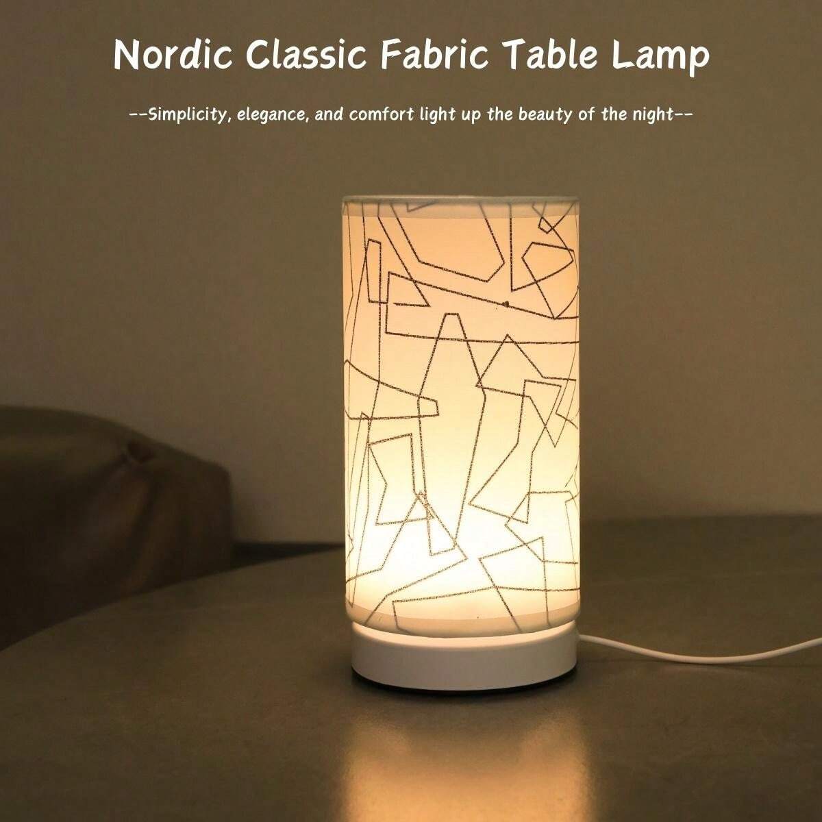 1pc Nordic Classic Round Cloth Table Lamp With Warm LED Light, Button ...
