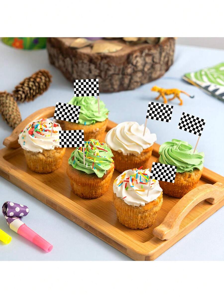 48 Pack Checkered Black And White Racing Toothpick Flag Race Car Small ...