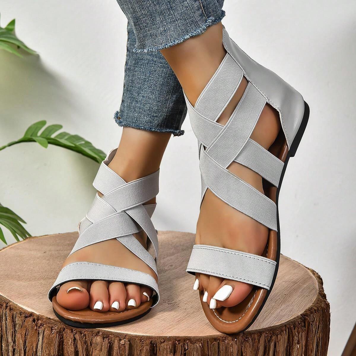 Women Flat Sandals, Fashion High Cut Outdoor Sandals With Crossed ...