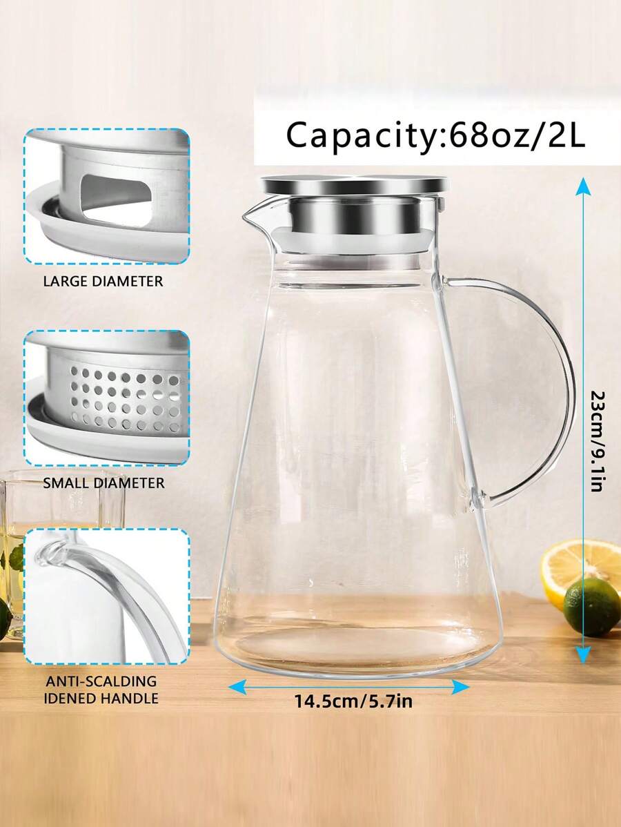2 Pcs, 2 Liter 68 Oz Glass Pitcher With Lid And Spout, High ...