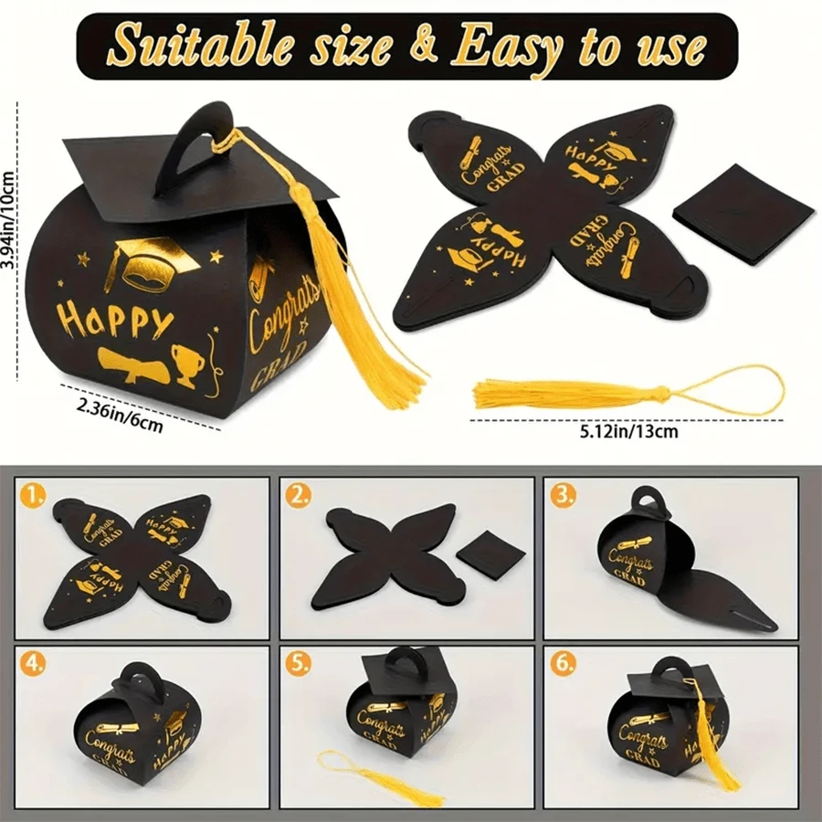 10pcs Vibrant Graduation Cap Gift Boxes - Festive Candy Favors With ...