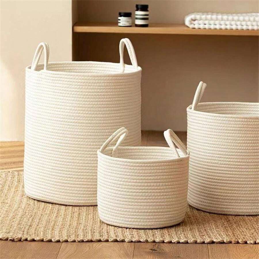 1pc Cotton Thread Basket Dirty Clothes Basket Toy Storage Bucket With ...
