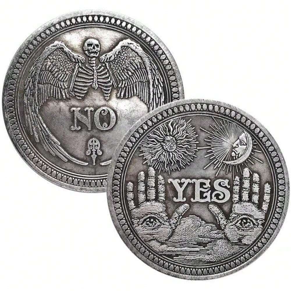 Yes/No Challenge Coin, Palm Eye Sun Moon Skull Wings, Replica Antique ...