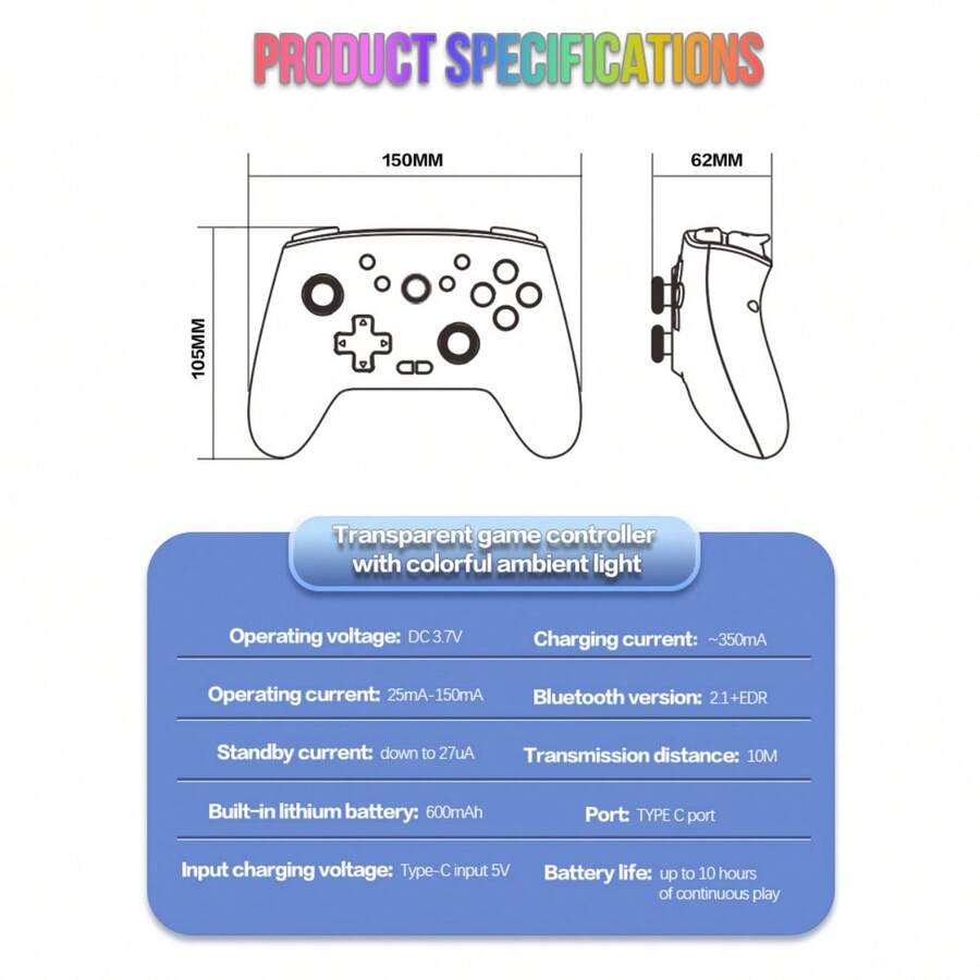 HONSON Switch Wireless Game Controller, With L2R2 Hall Sensor, RGB Breathing Light, Compatible ...