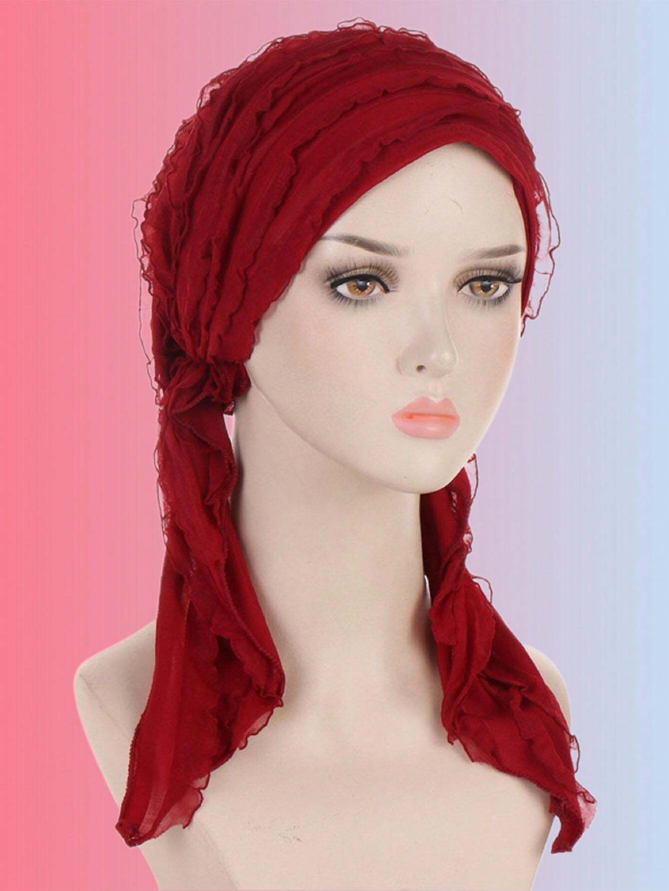 New Solid Color Cowpea Headscarf Cap, Concave Shaped Headwrap With Hair ...