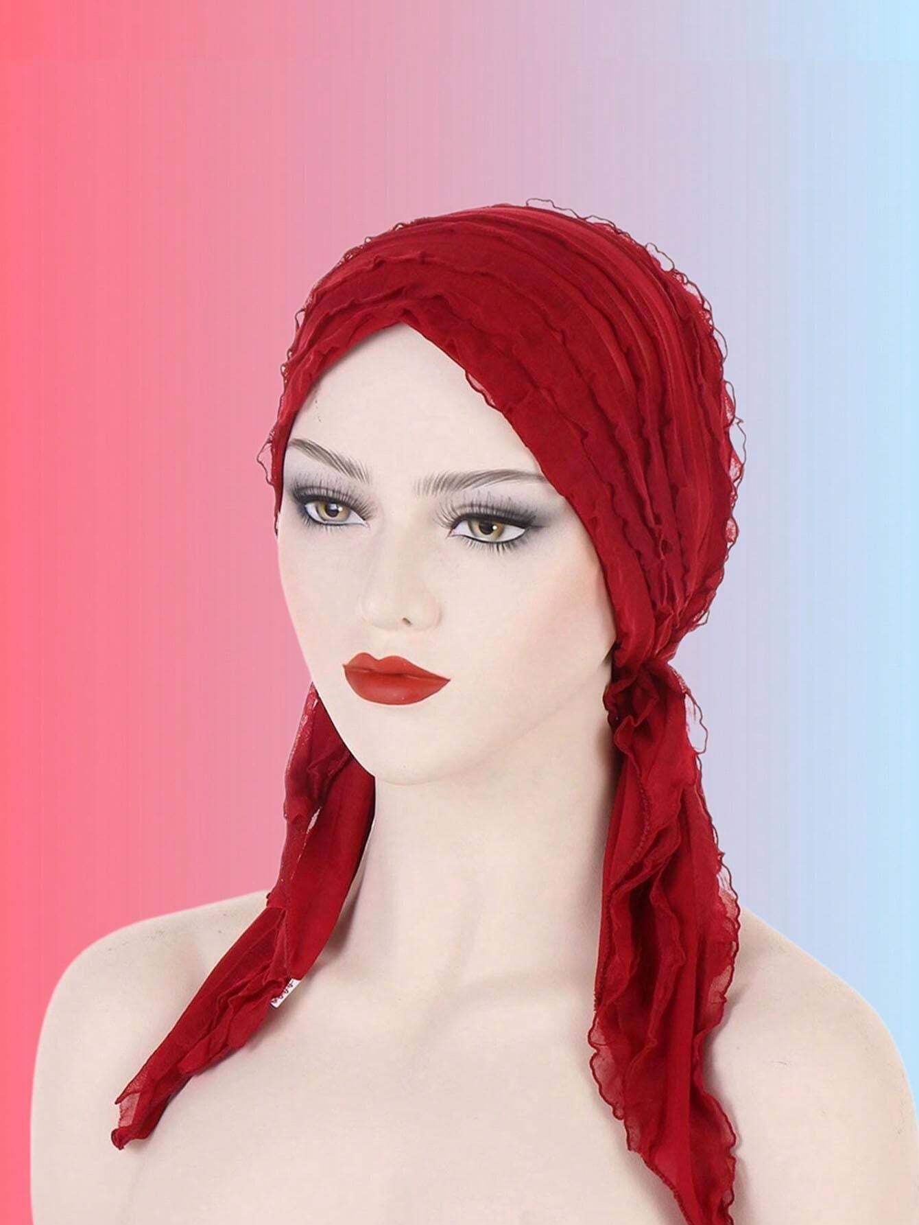 New Solid Color Cowpea Headscarf Cap, Concave Shaped Headwrap With Hair ...