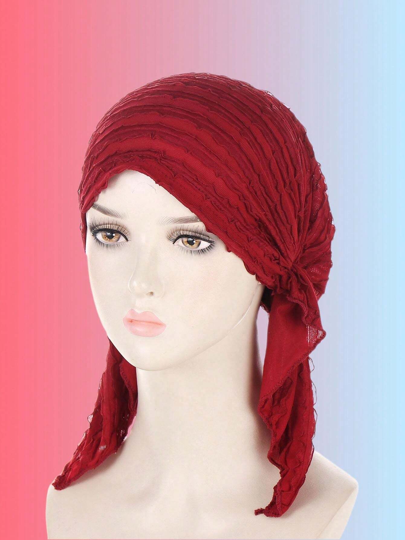 New Solid Color Cowpea Headscarf Cap, Concave Shaped Headwrap With Hair ...