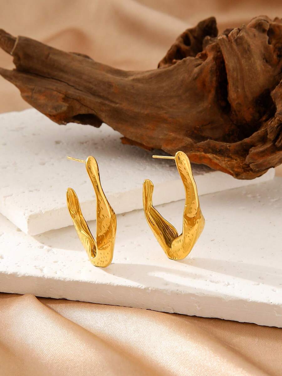 1pair Irregular Gold-Toned Earrings Suitable For Women's Daily Wear In ...