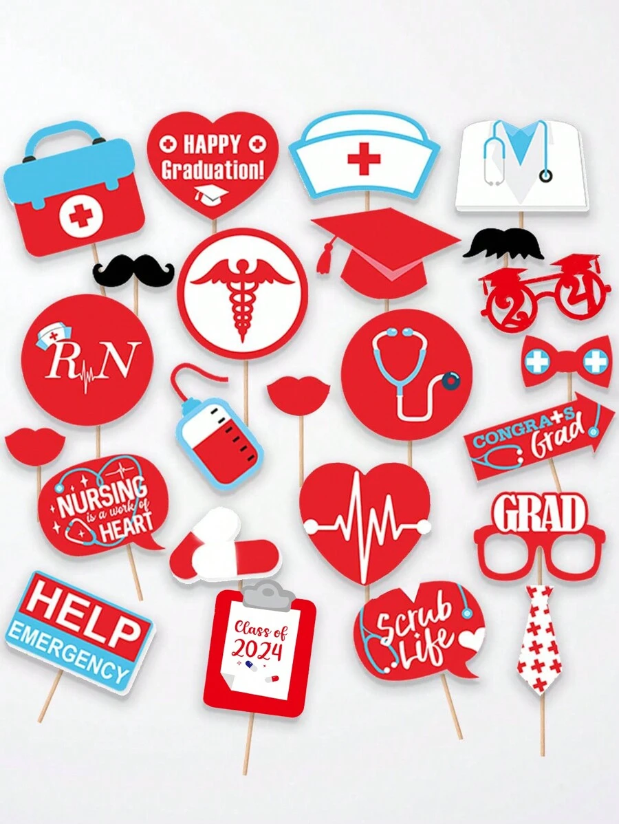 24pcs/Set Nurse And Doctor Themed Graduation Season Handheld Photo ...