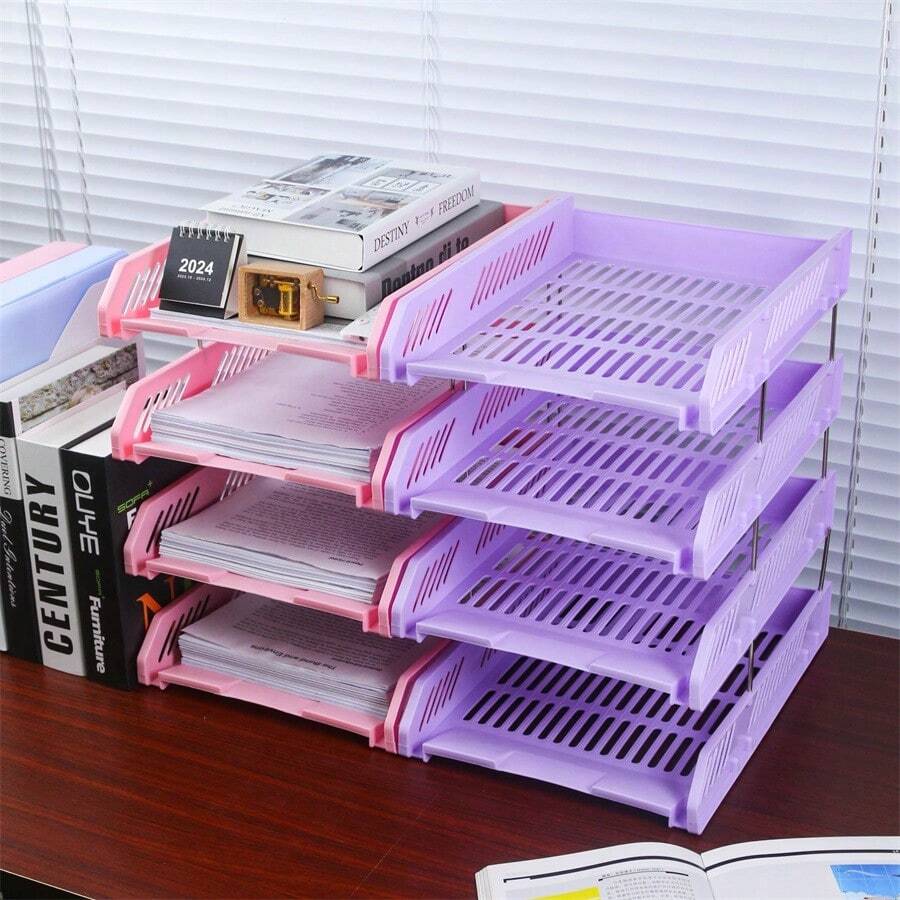 4-Tier Horizontal Document Organizer, Desk Storage Rack, Multilevel ...