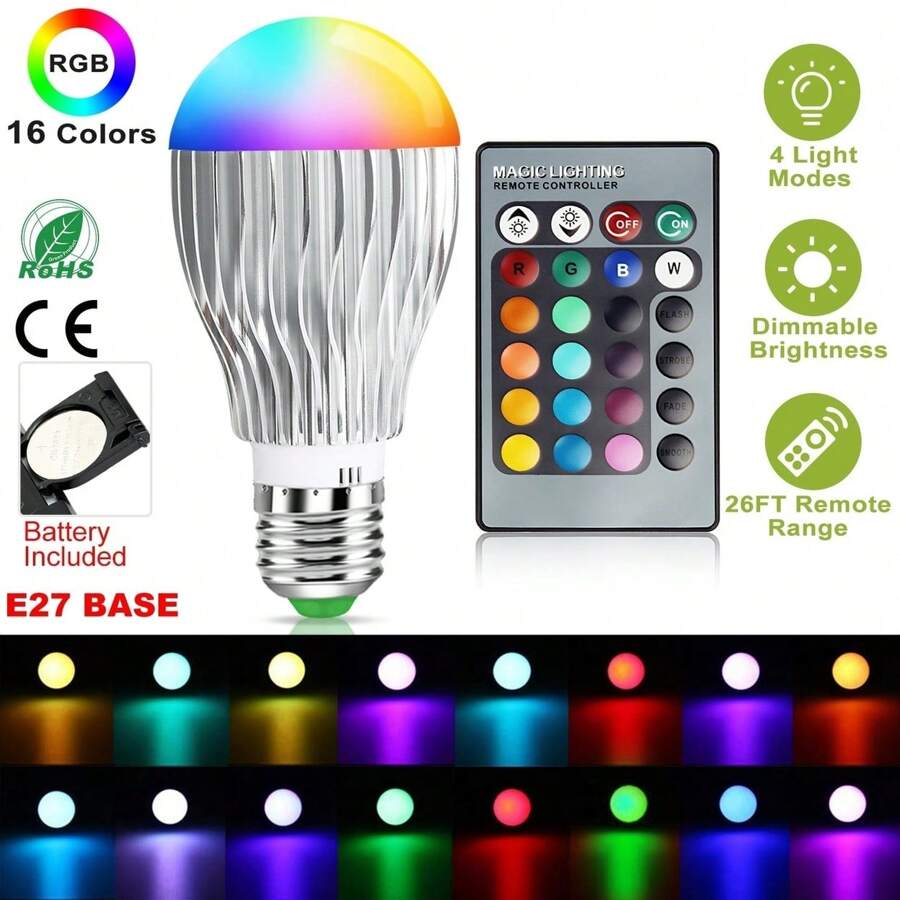 Global Phoenix 9W RGB LED Light Bulb E27 With Remote 16 Colors ...
