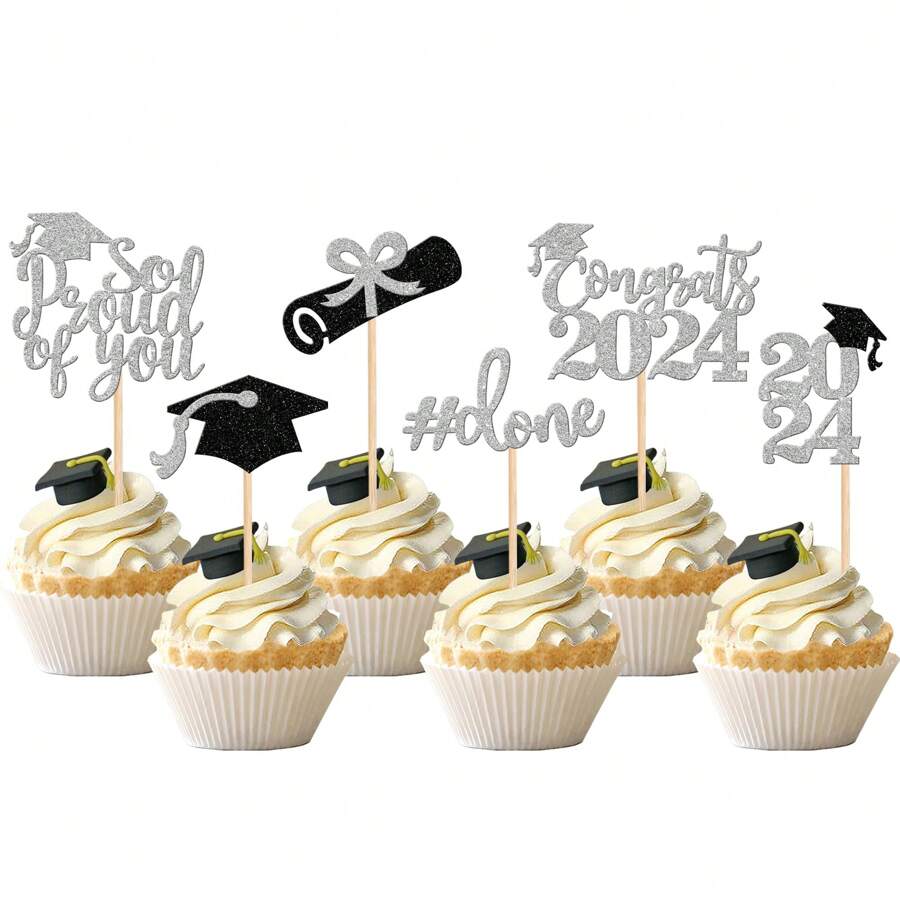 24 PCS 2024 Graduation Cupcake Toppers Glitter Class Of 2024 Diploma ...